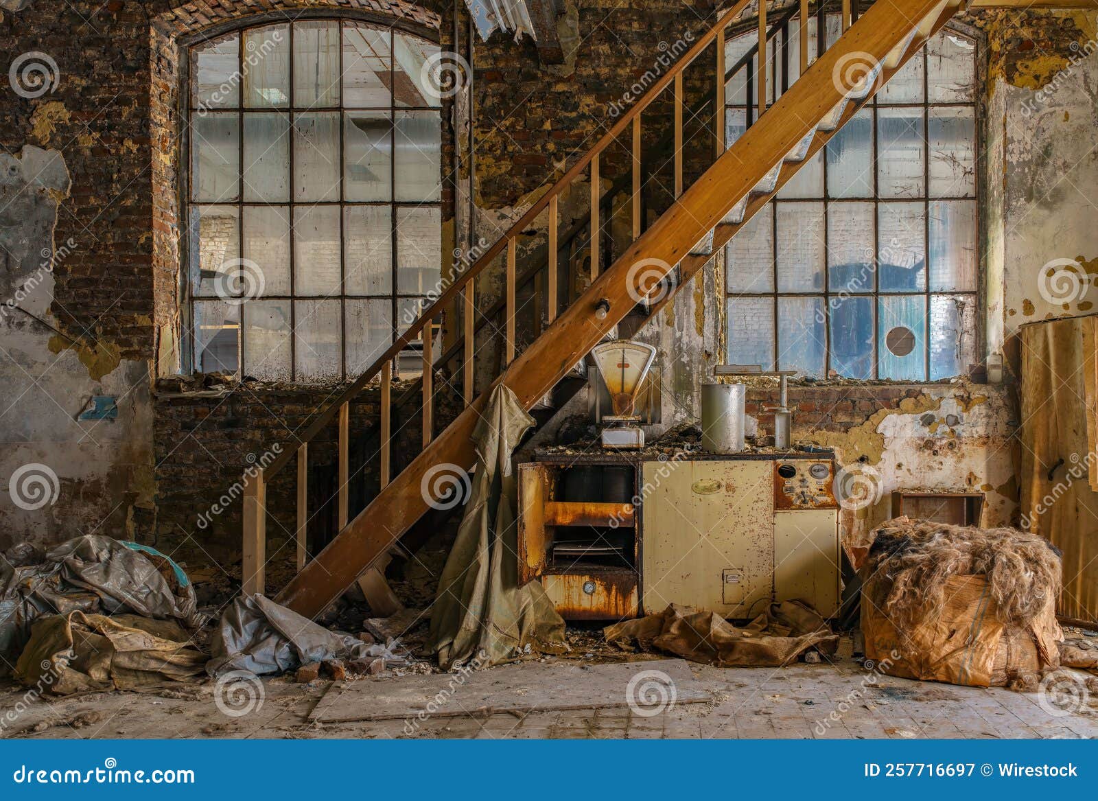Interior of an Old Abandoned Manufacturing Building with Rusty ...