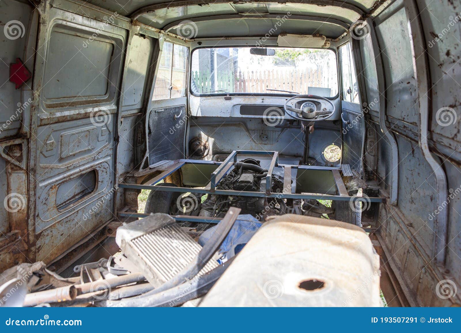 Interior of an Old Abandoned Minivan Camping Car Stock Image - Image of ...