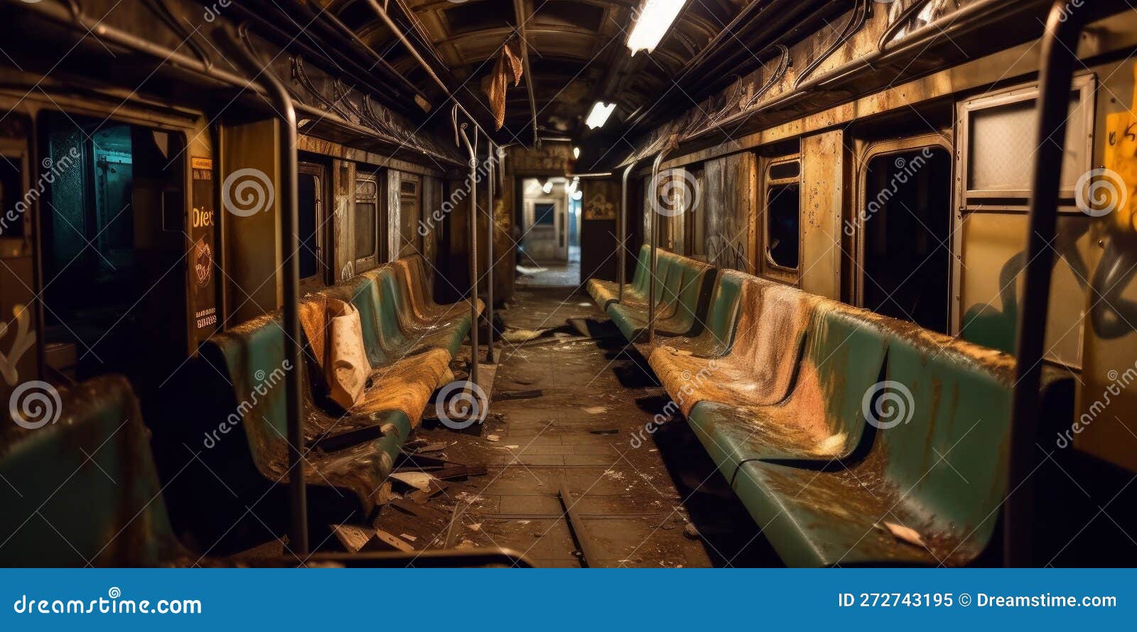 Interior of an Old Abandoned Subway, Generative AI Stock Illustration ...