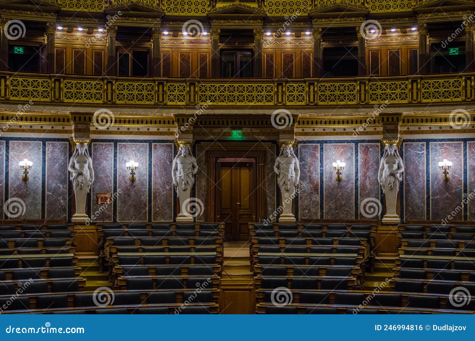 Interior of the Old Assembly Hall of the Austrian Parliament in Vienna ...