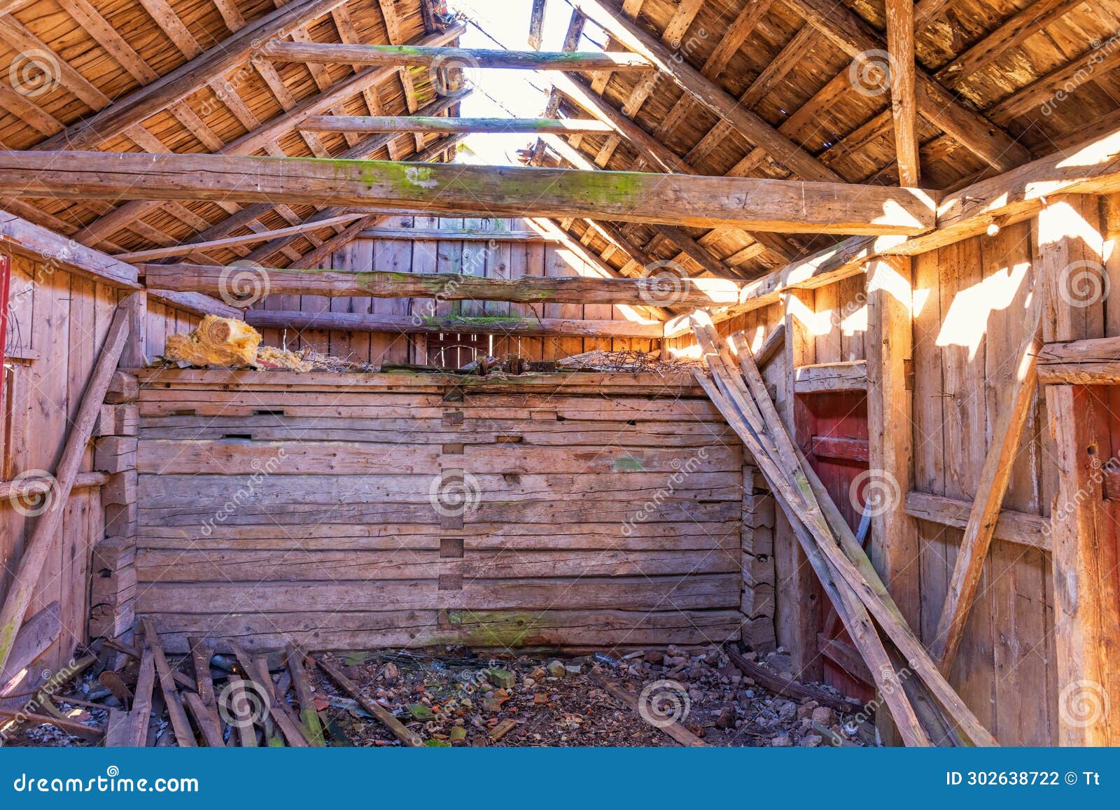Interior of an Old Barn with a Broken Roof Stock Photo - Image of timber, wood: 302638722