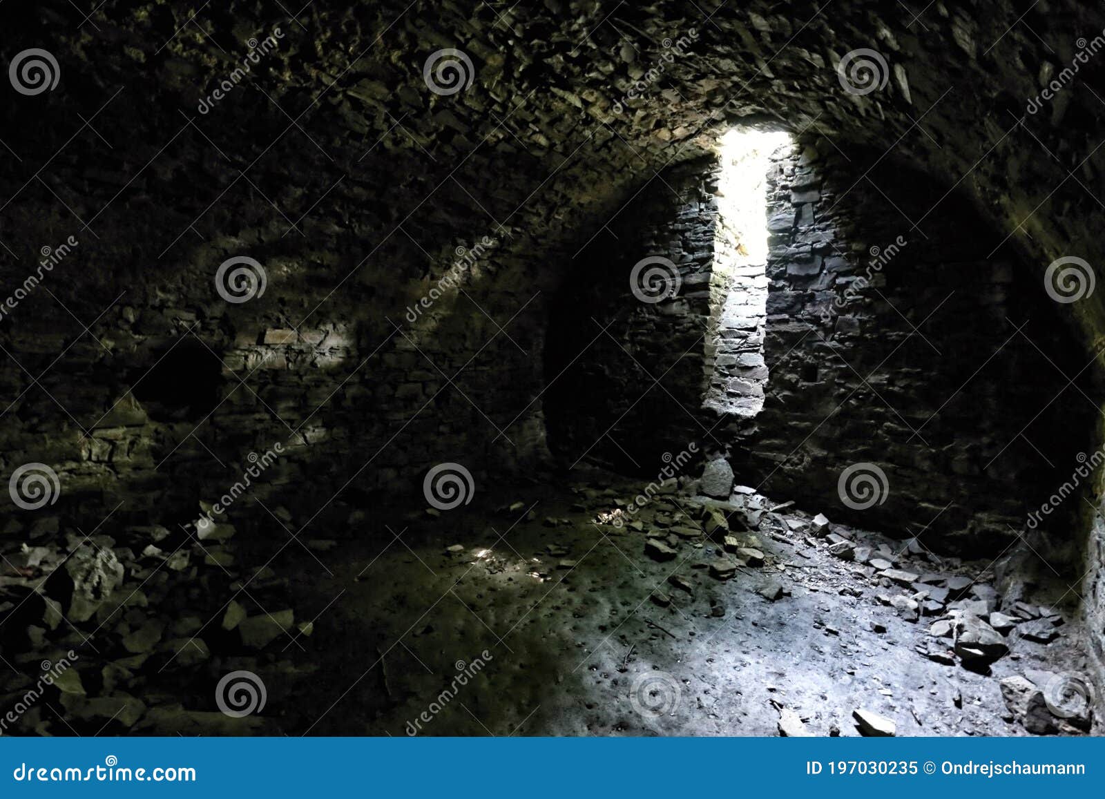Interior of Old Castle Cellar with Dome Ceiling and Stones on Floor ...