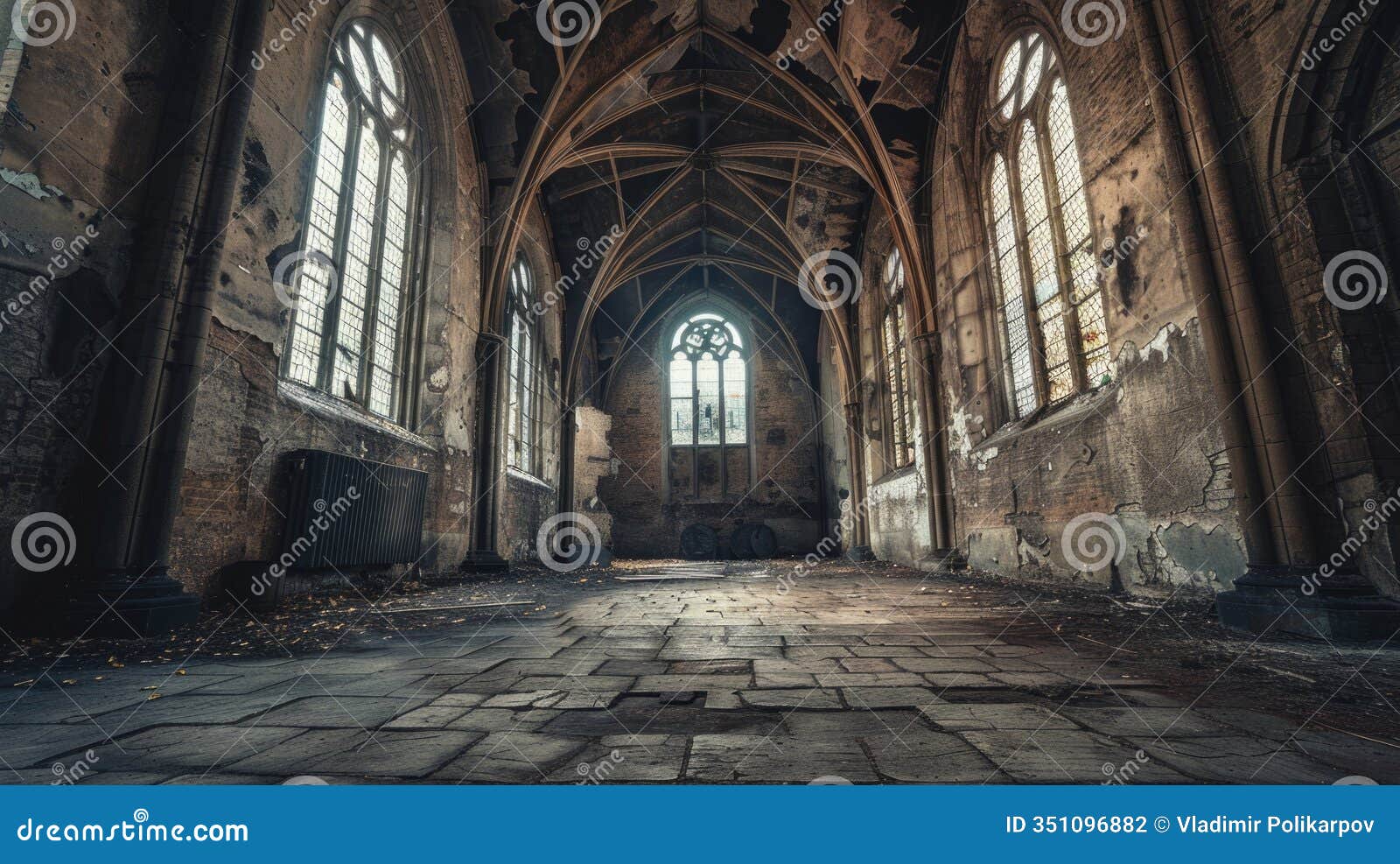 Interior of an Old Church with a Stone Floor and Large Windows ...