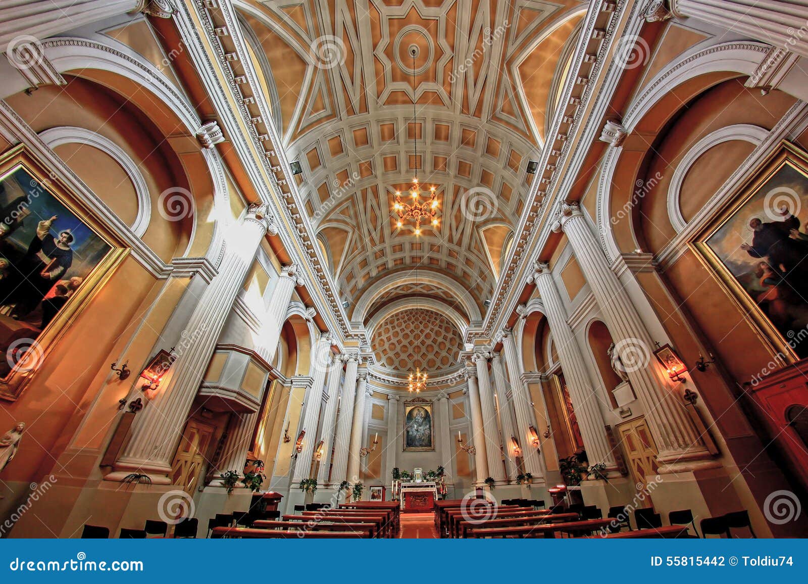 Interior of an Old Church with White Columns and Ornate Ceiling Stock ...