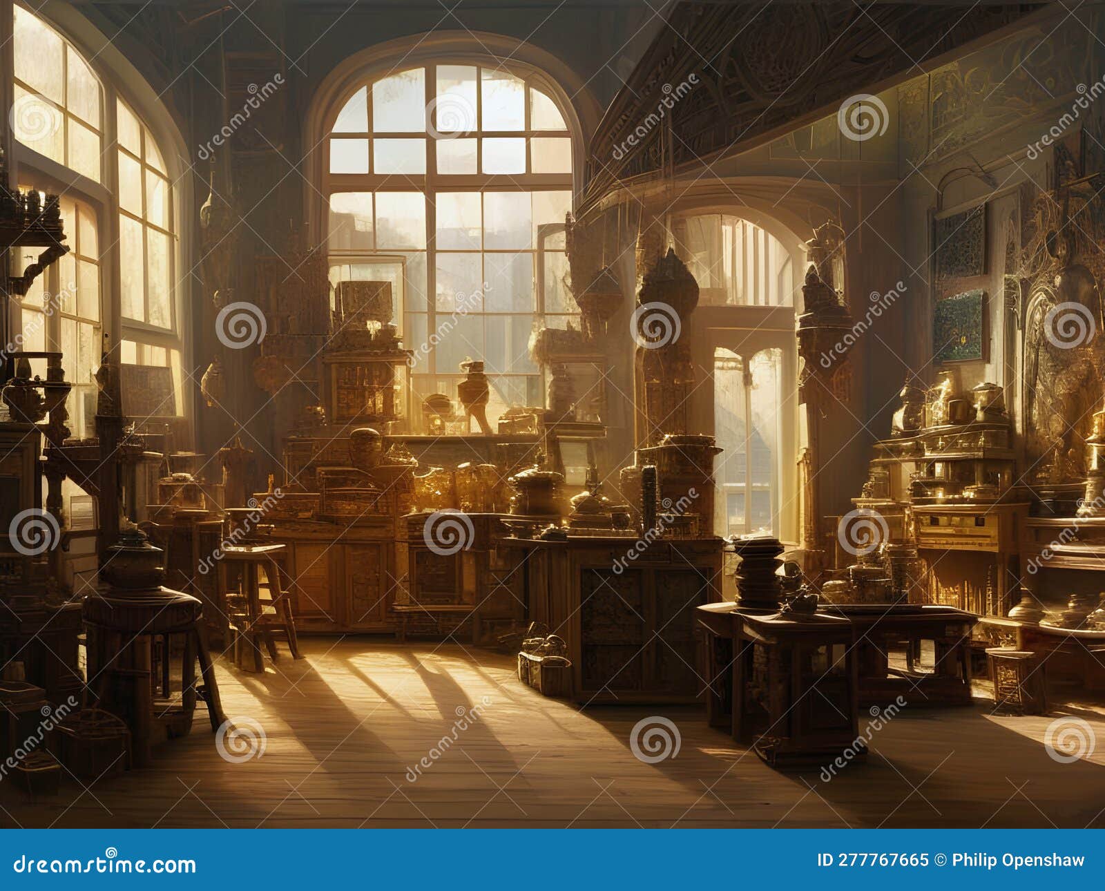 The Interior of an Old Cluttered Antique Store Full of Curios and ...