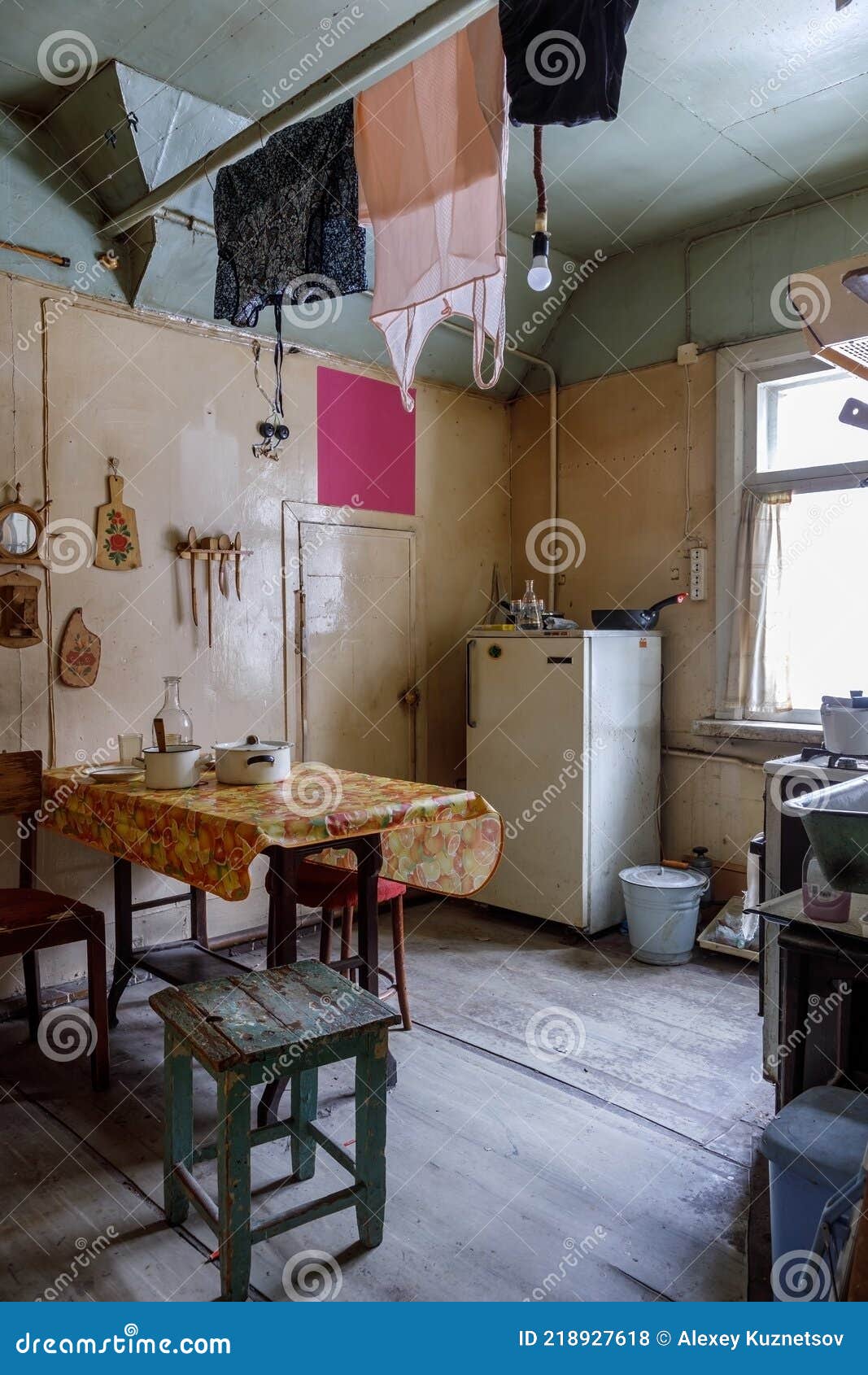 The Interior of the Old Dirty Kitchen Stock Photo - Image of chair ...