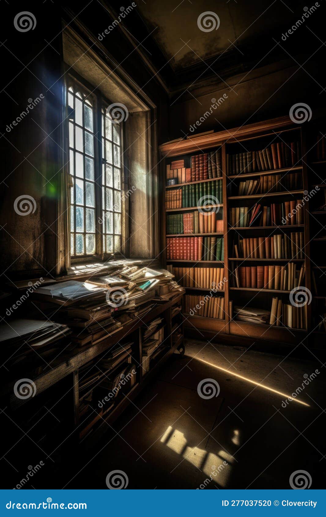 Interior of an Old Dusty Library with Shelves of Books Stock ...