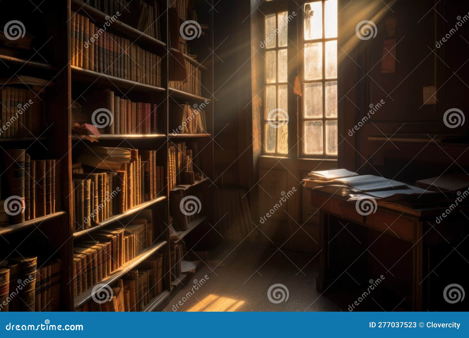 Interior of an Old Dusty Library with Shelves of Books Stock ...