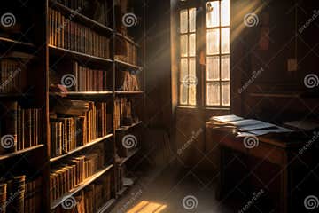 Interior of an Old Dusty Library with Shelves of Books Stock ...