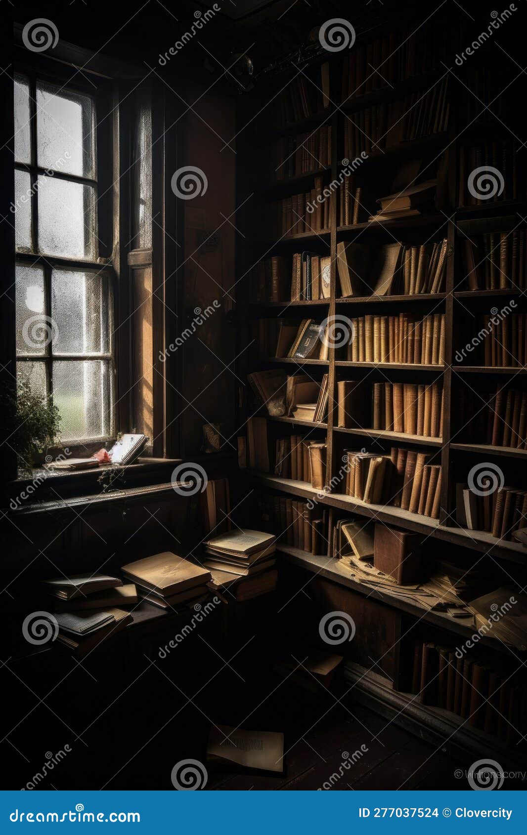 Interior of an Old Dusty Library with Shelves of Books Stock ...