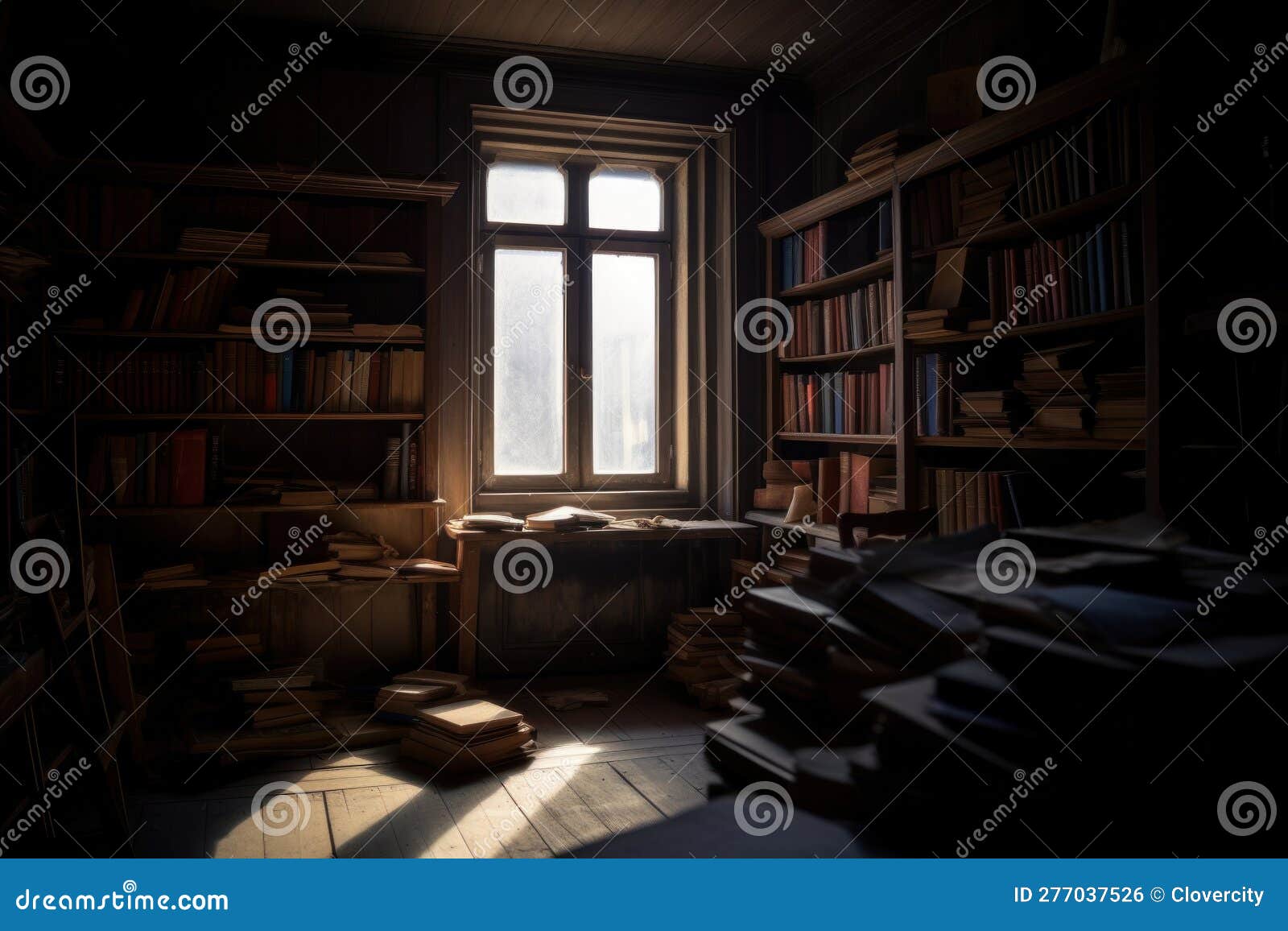 Interior of an Old Dusty Library with Shelves of Books Stock ...