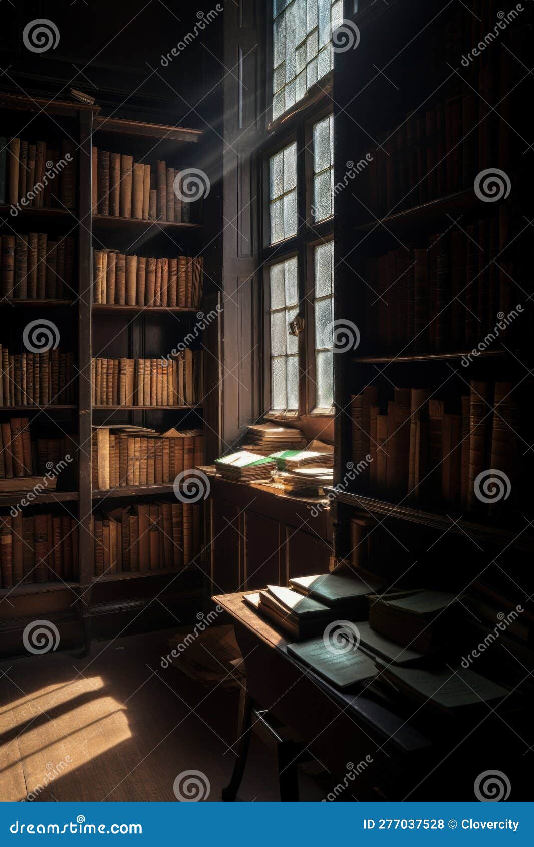 Interior of an Old Dusty Library with Shelves of Books Stock ...
