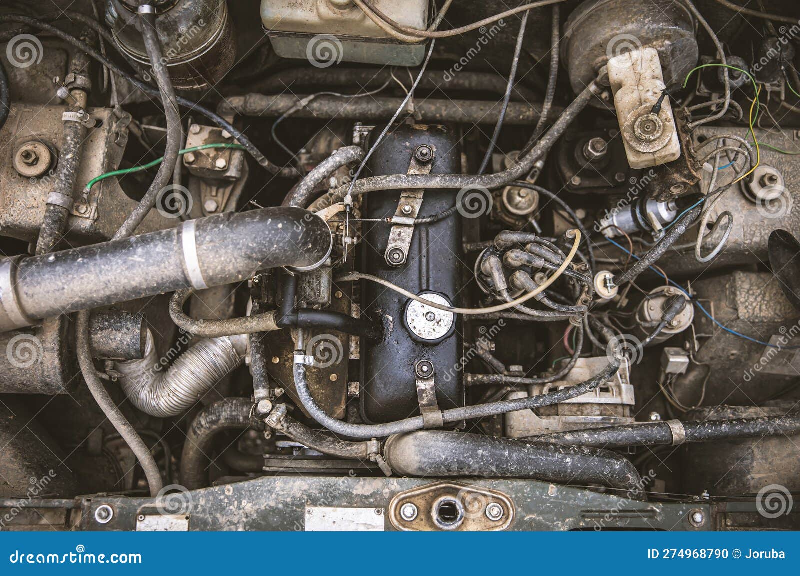 Interior of old car engine stock photo. Image of industry - 274968790