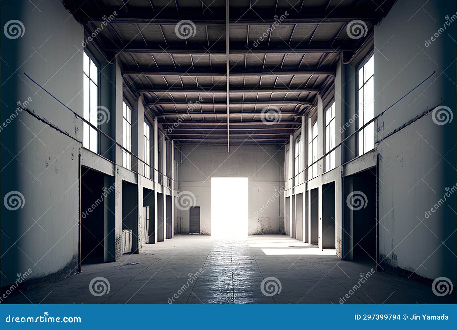 Interior of an Old Factory Building with Large Windows, 3d Render Stock ...