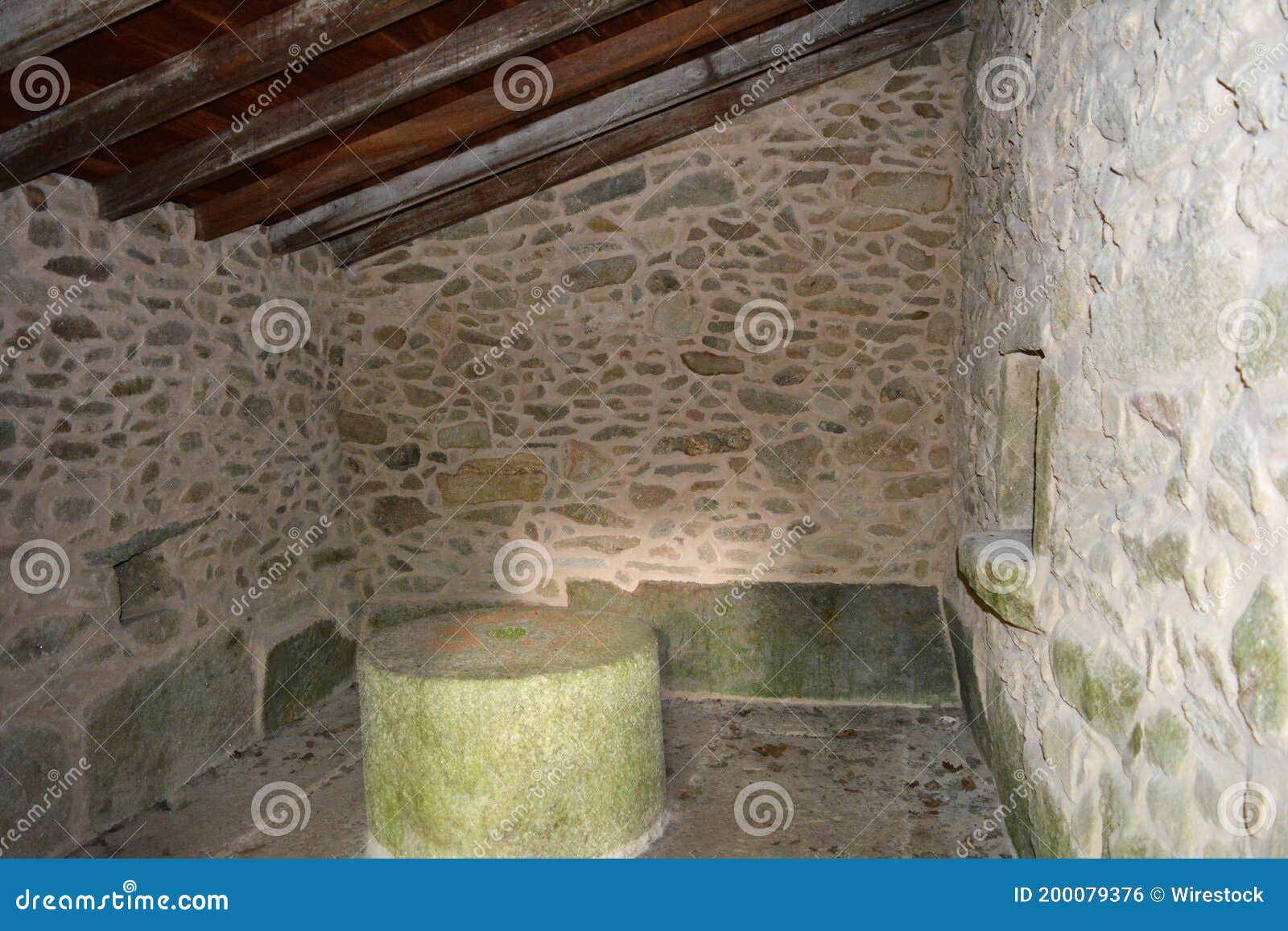 Interior of an Old Flour Mill with Stone Walls Stock Photo - Image of ...