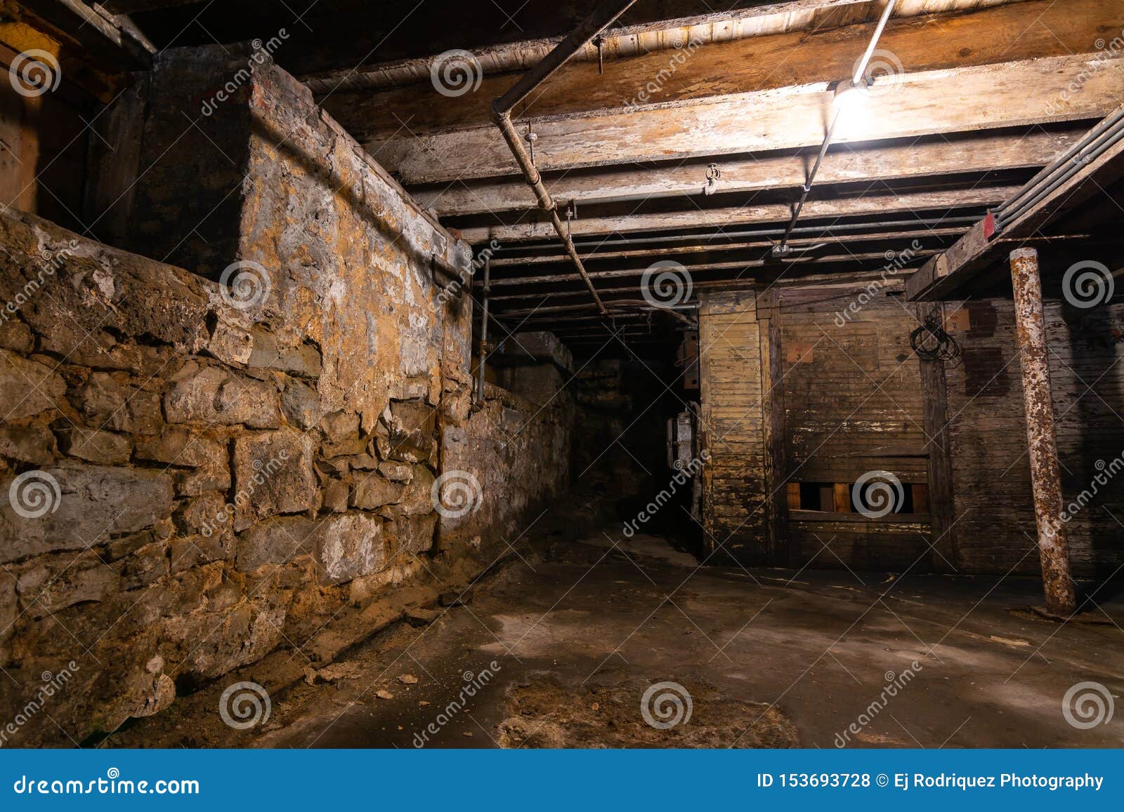 Grungy warehouse basement stock photo. Image of interior - 153693728