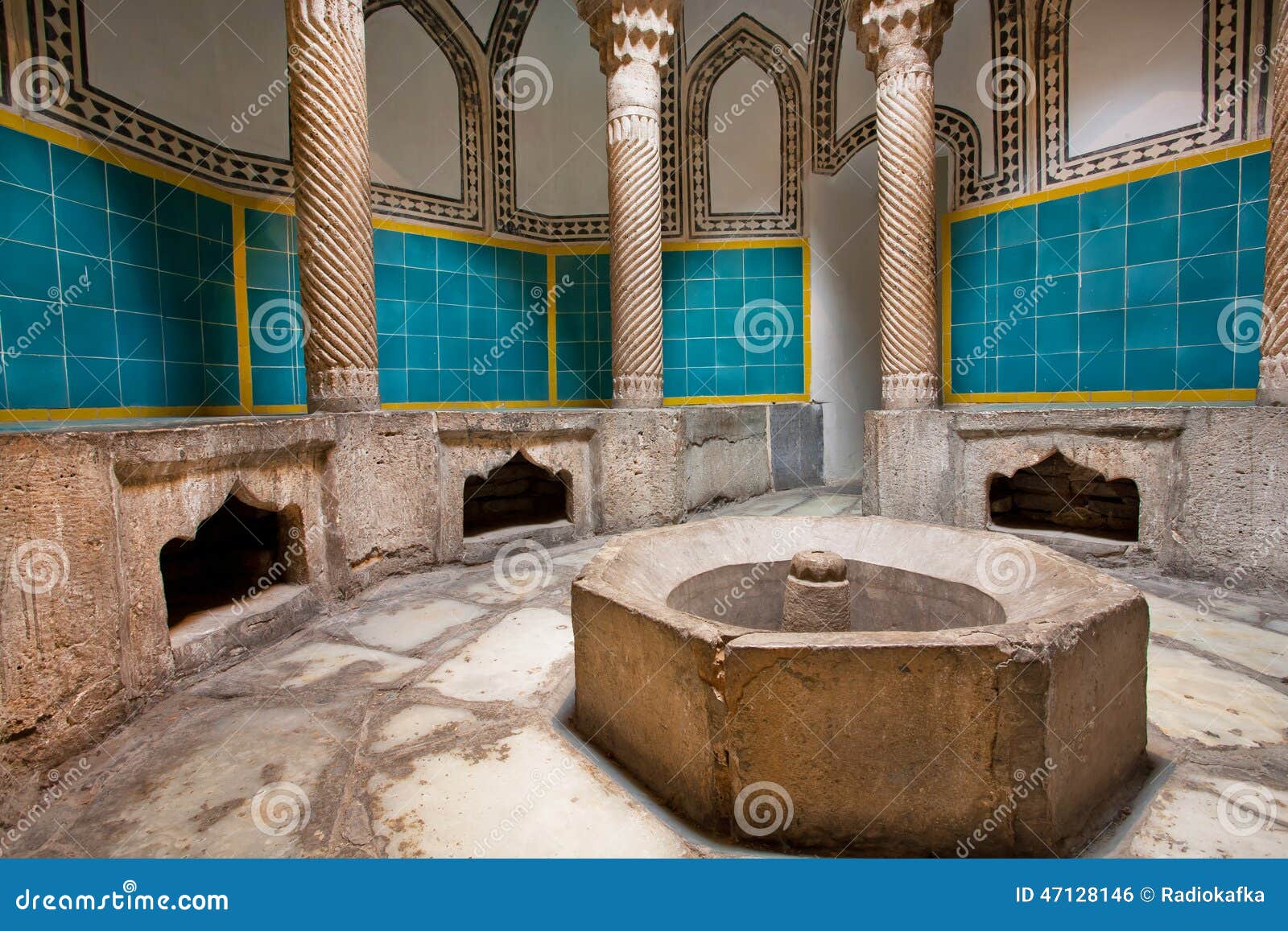 Interior of an Old Hamam Bath with Columns and a Tiled Swimming Pool in ...