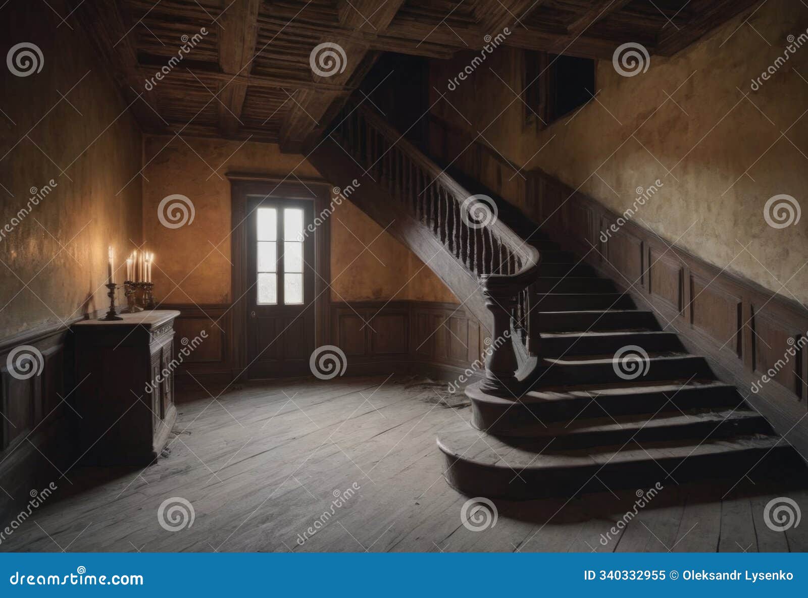 Interior of Old House Hall with Stairs Stock Illustration ...