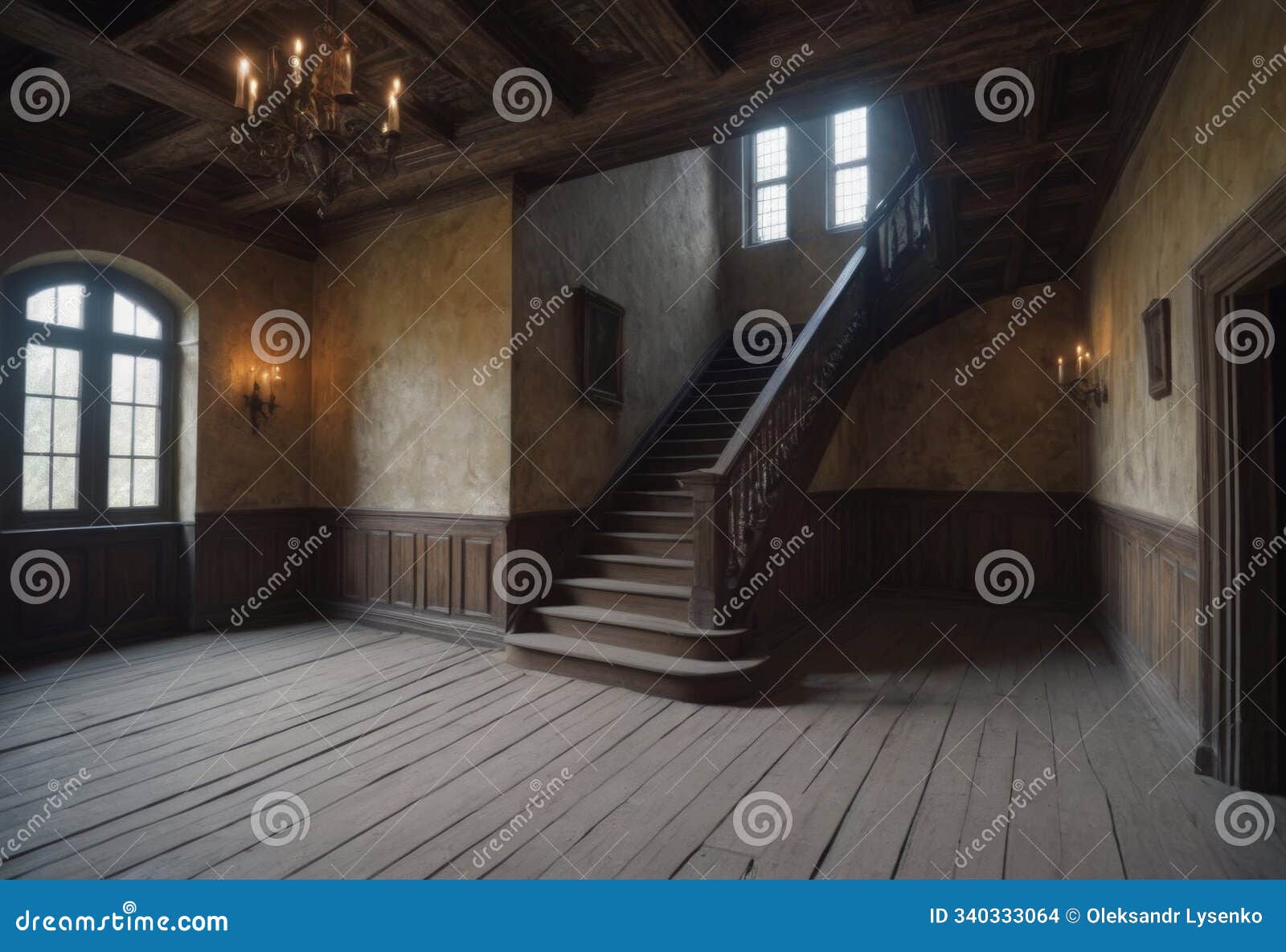 Interior of Old House Hall with Stairs Stock Illustration ...