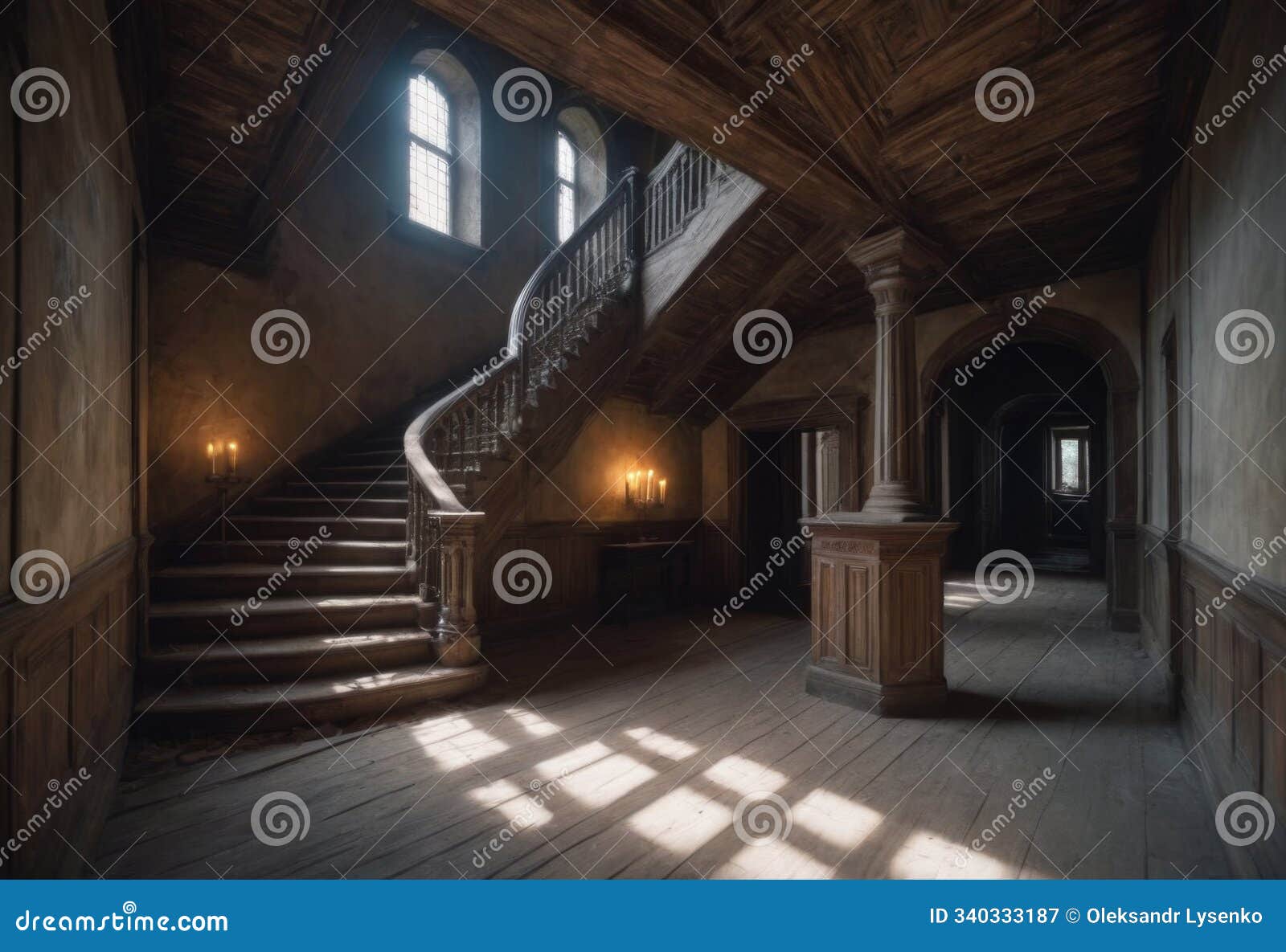 Interior of Old House Hall with Stairs Stock Illustration ...