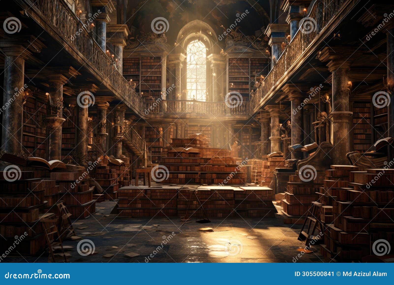 Interior of the Old Library. 3D Rendering. Fantasy Stock Illustration ...