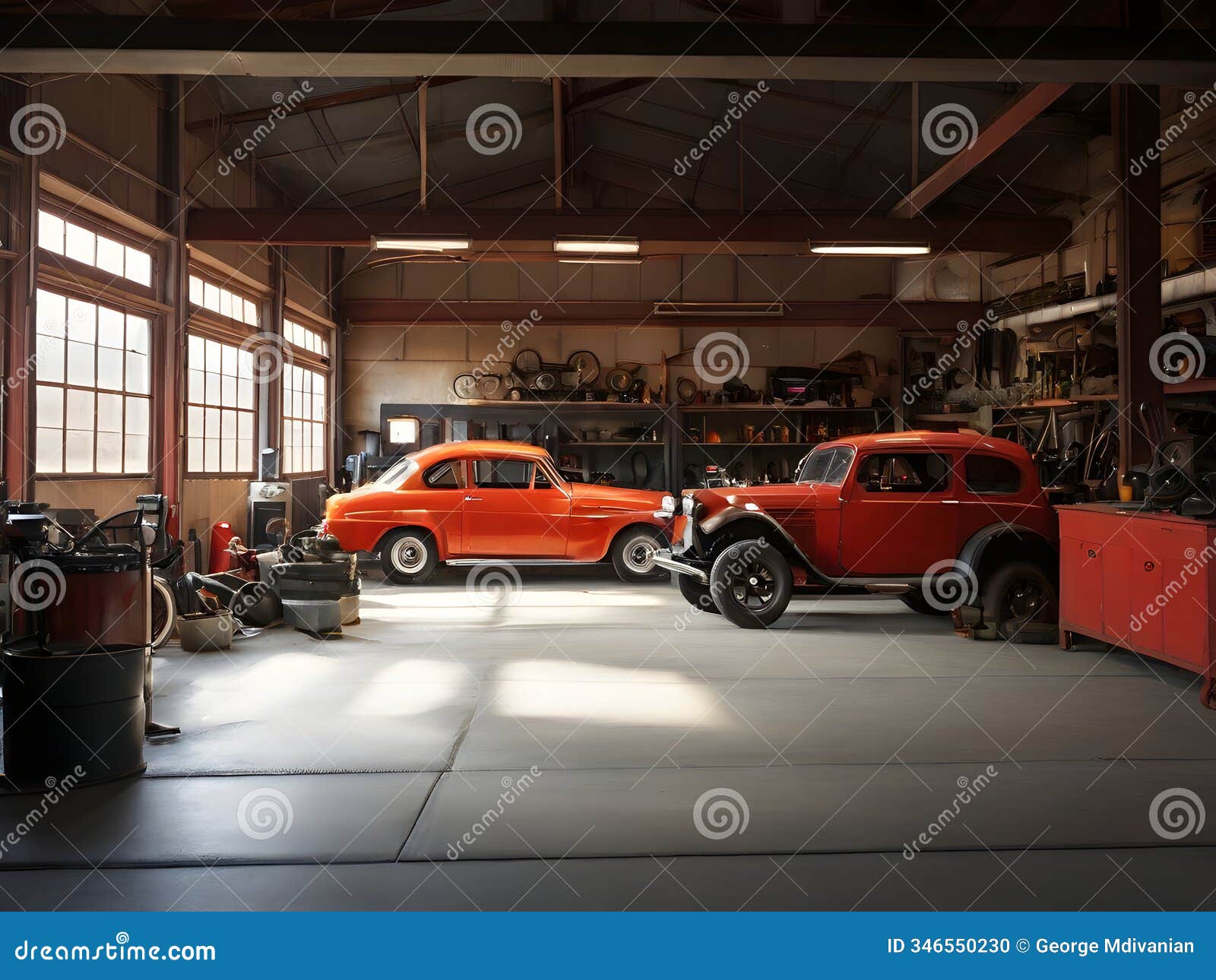 Interior of Old Mechanics Garage Stock Illustration - Illustration of ...