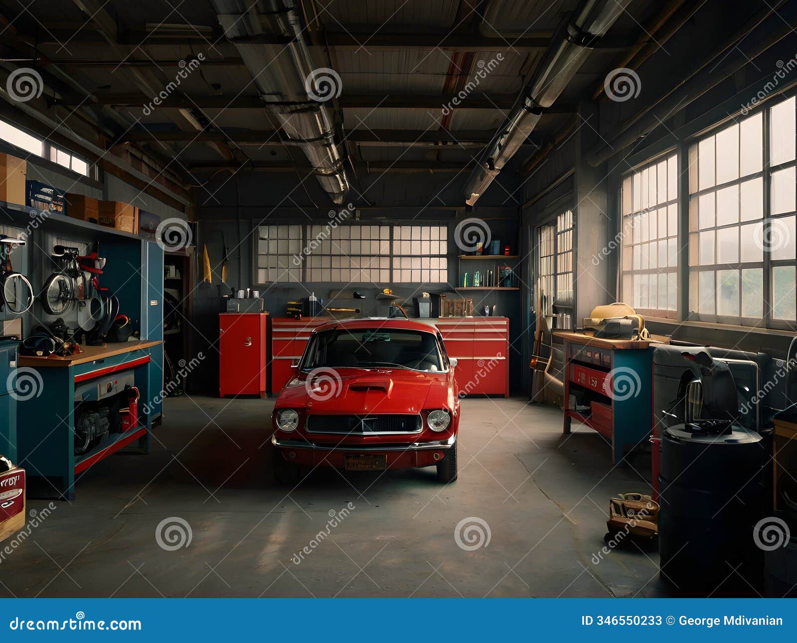 Interior of Old Mechanics Garage Stock Illustration - Illustration of ...