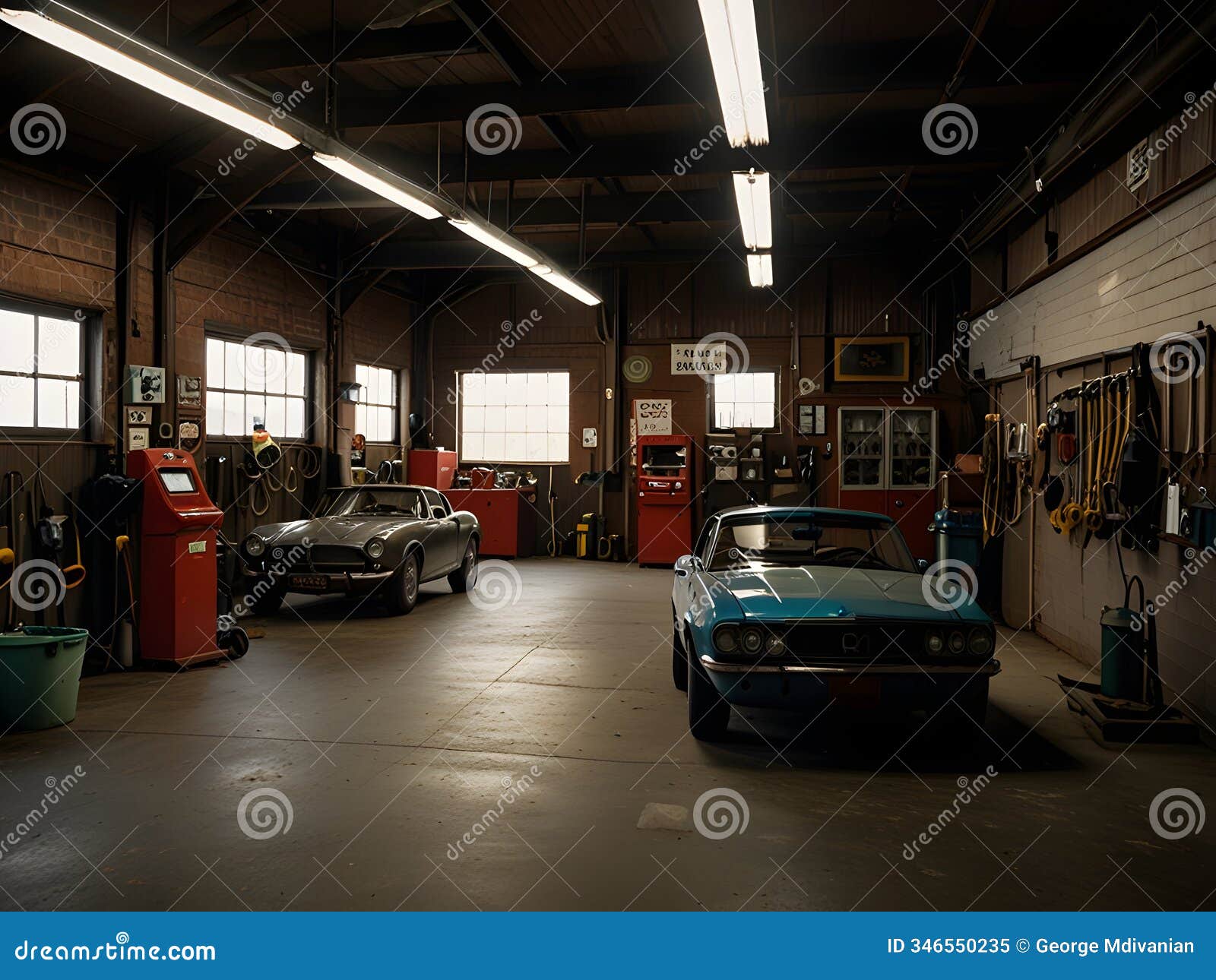 Interior of Old Mechanics Garage Stock Illustration - Illustration of ...