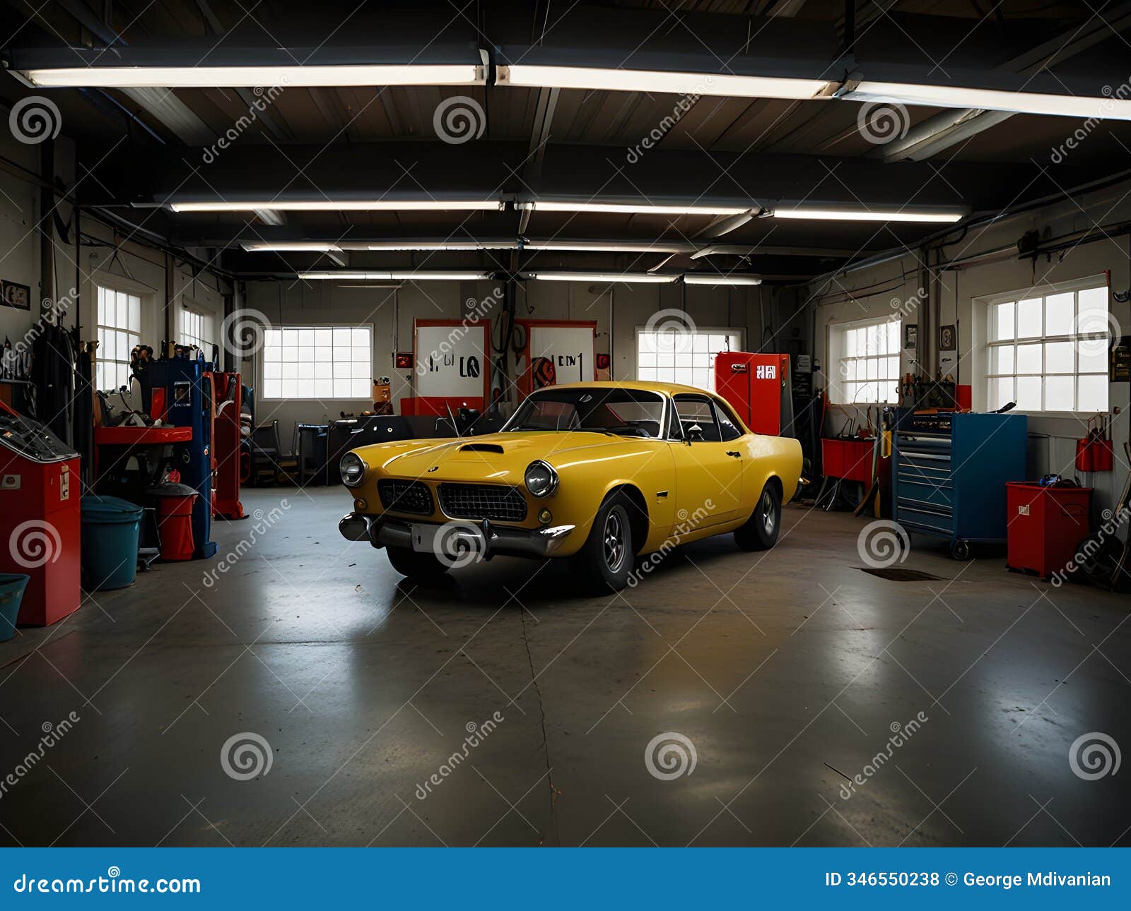 Interior of Old Mechanics Garage Stock Illustration - Illustration of ...