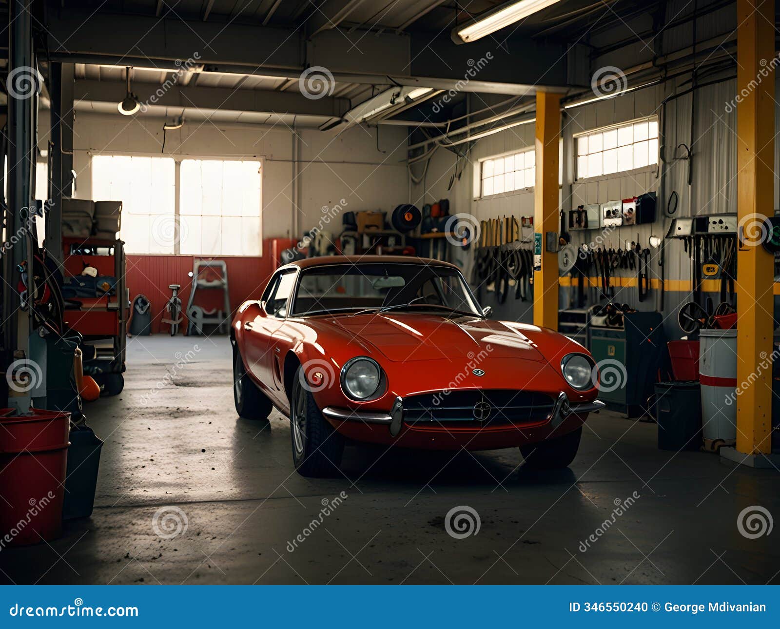 Interior of Old Mechanics Garage Stock Illustration - Illustration of ...
