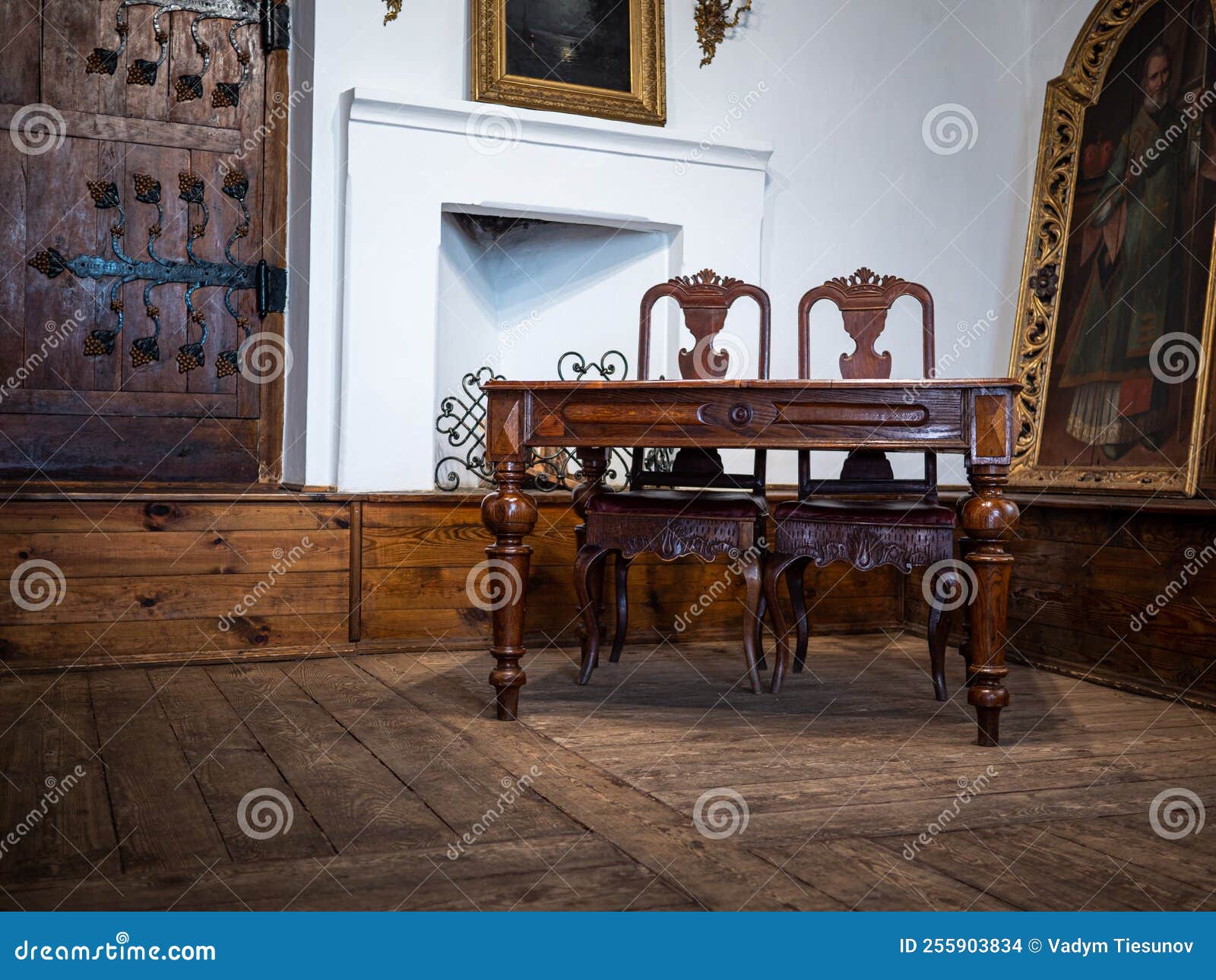 Interior of an Old Medieval Castle with Fireplace and Table Editorial ...