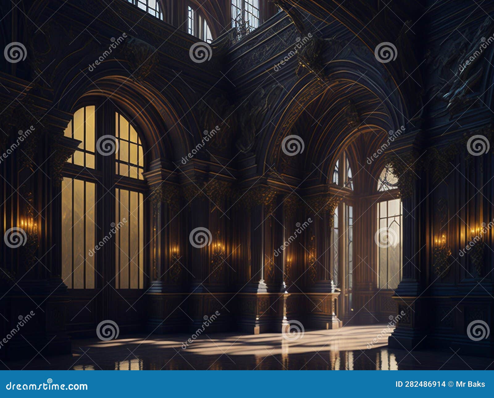 Interior of an old palace. stock illustration. Illustration of ballroom ...