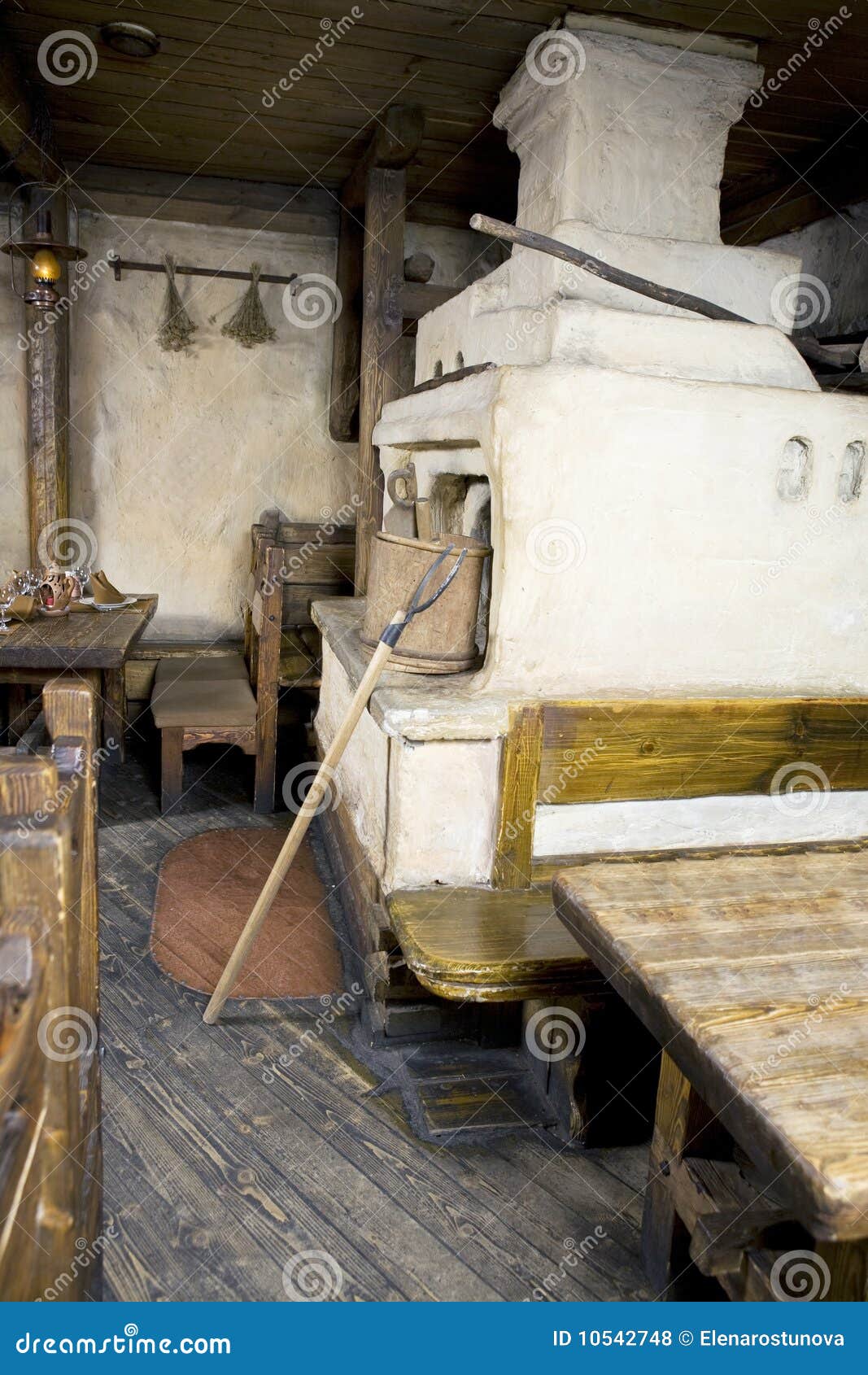 Interior of Old Russian Home with Traditional Oven Stock Photo - Image ...