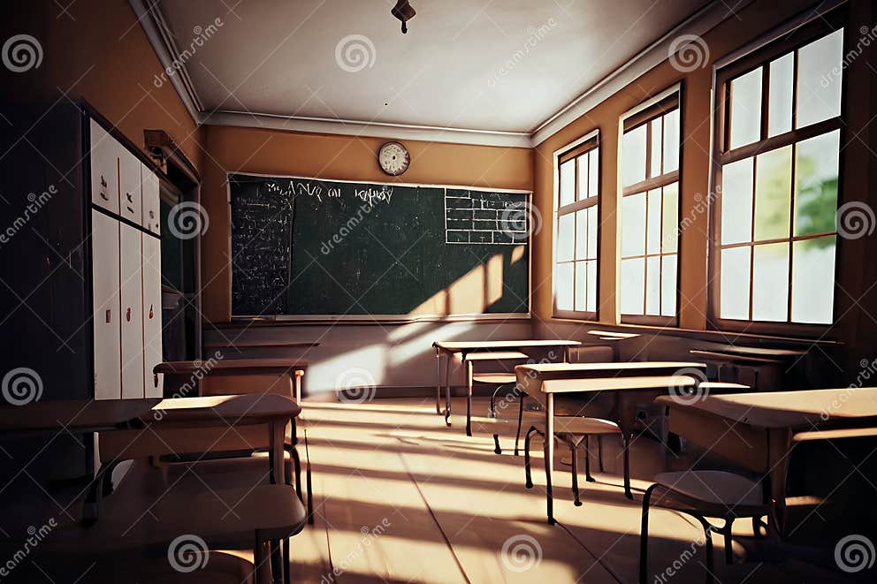Interior of an Old School Classroom. 3d Rendering Stock Illustration ...