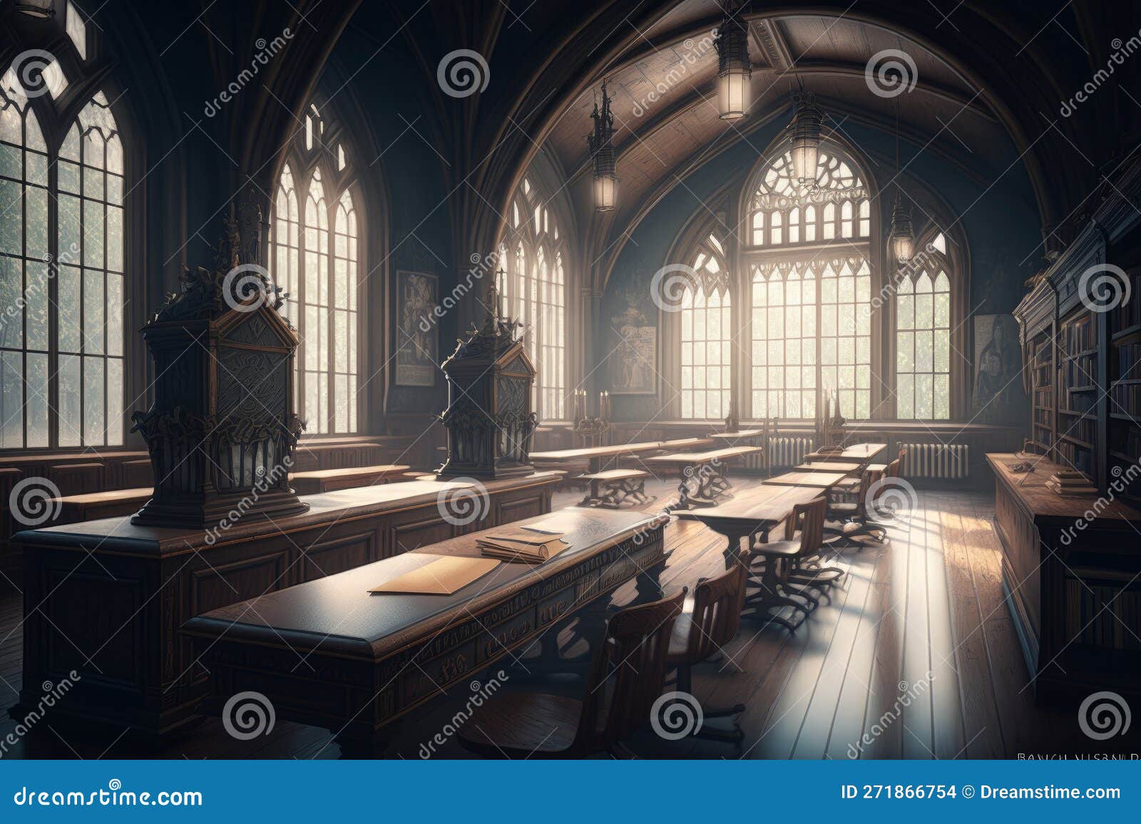 Interior of an Old School Library, Generative AI Stock Illustration ...