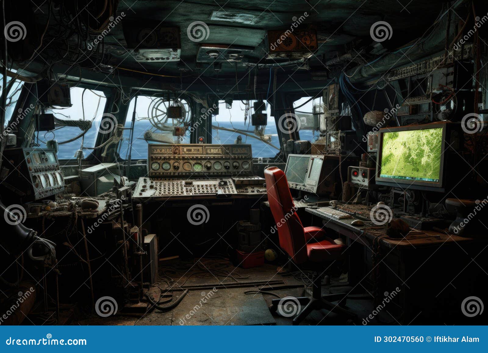 Interior of an Old Submarine with a Computer and Control Panel, Control ...