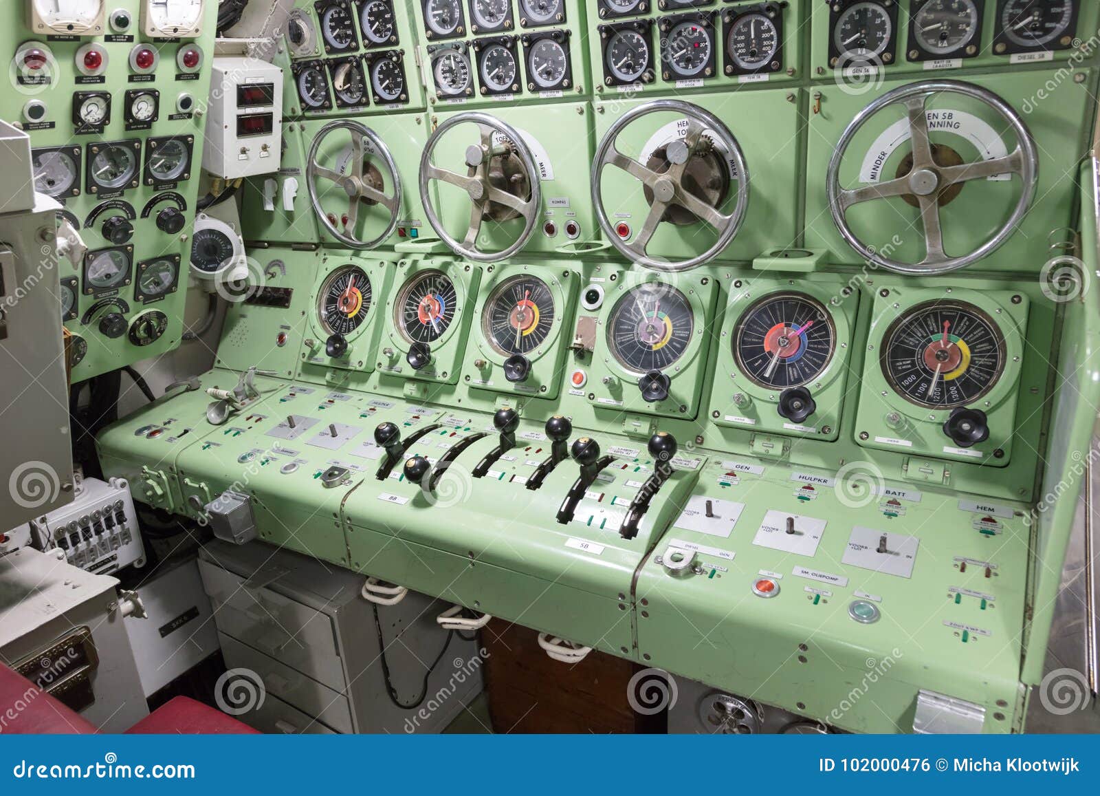Interior of an Old Submarine - Command Room Stock Photo - Image of pipe ...
