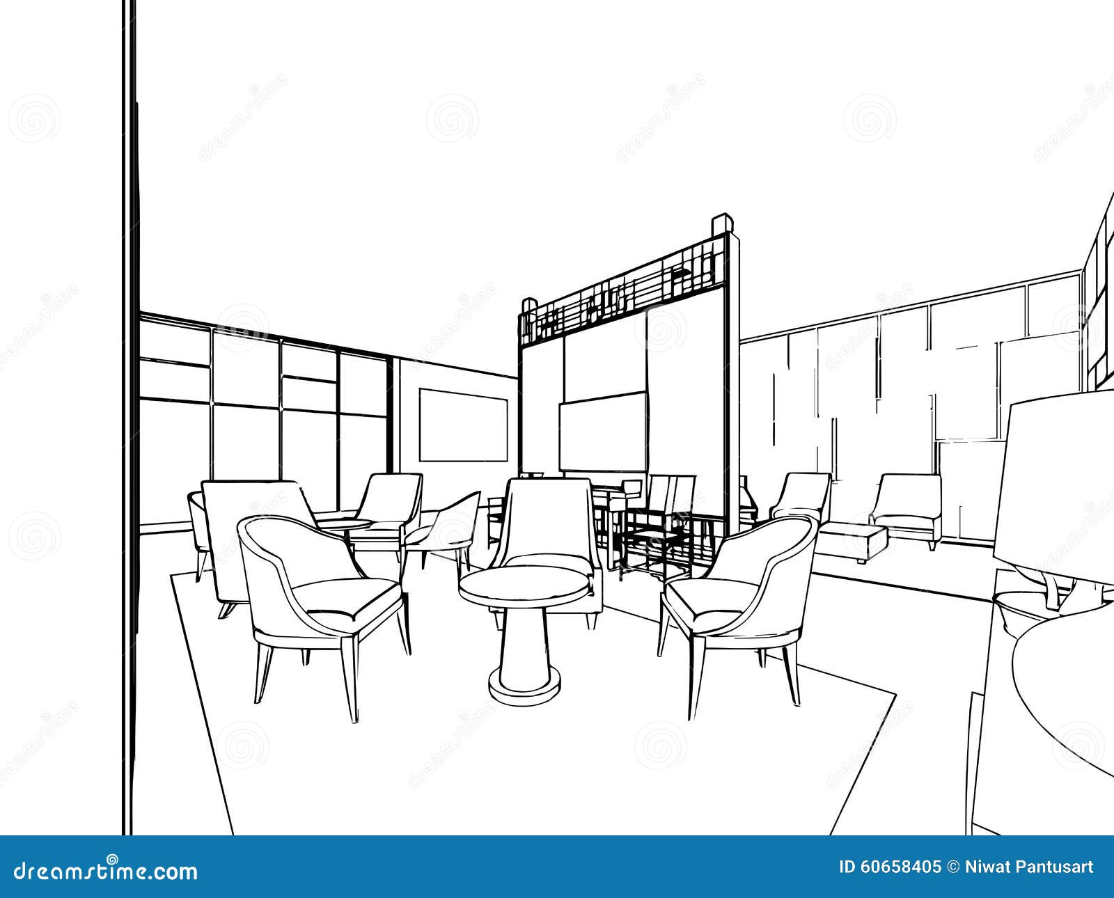 Interior Outline Drawing Sketch Stock Vector - Illustration of plan ...