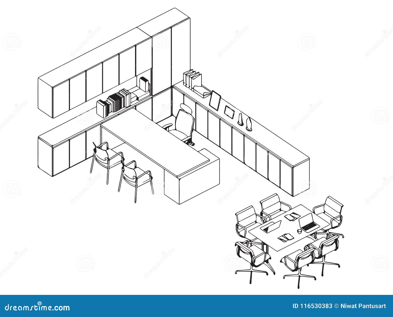 Interior Outline Isometric Office Stock Vector - Illustration of ...