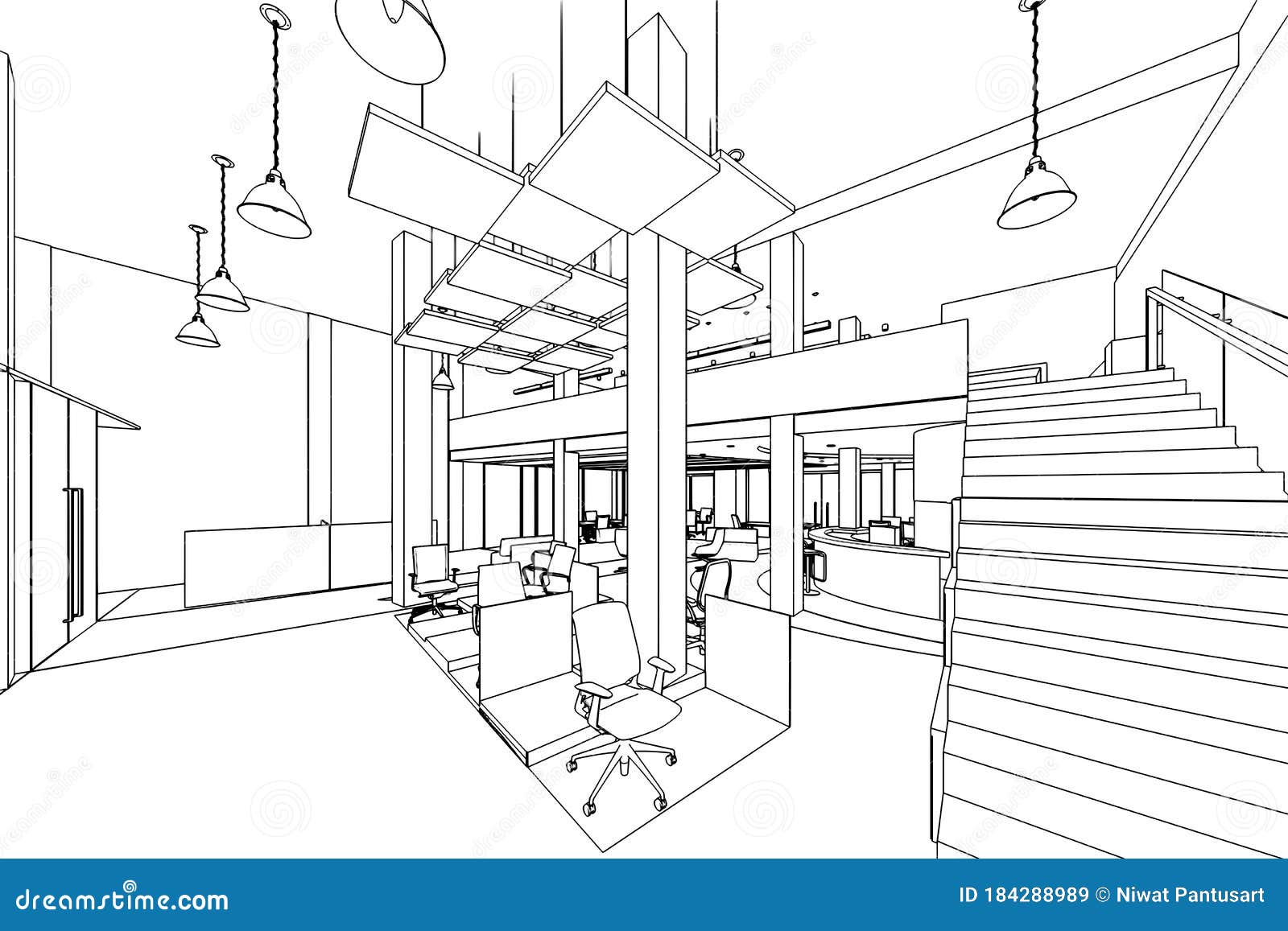 Interior Outline Sketch Drawing Perspective of a Space Office Stock ...