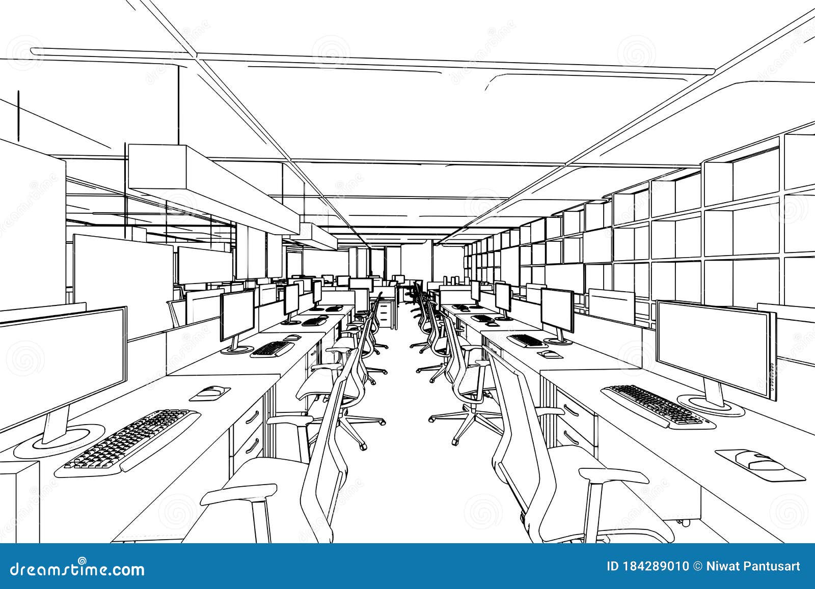 Interior Outline Sketch Drawing Perspective of a Space Office Stock ...