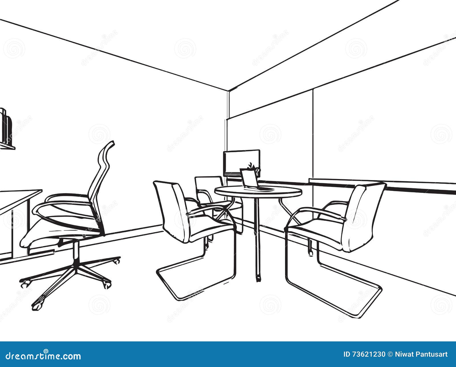 Interior Outline Sketch Drawing Perspective of a Space Office Stock ...