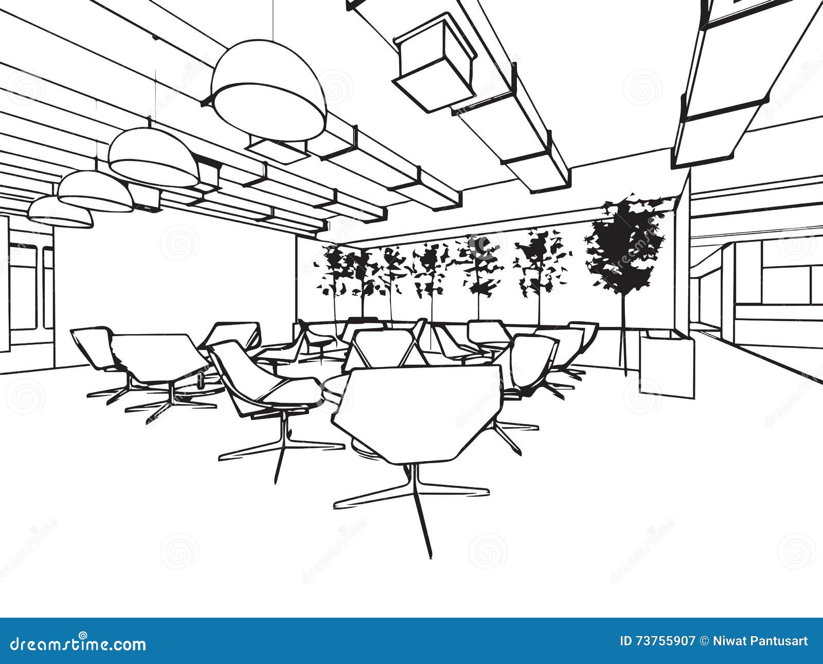 Interior Outline Sketch Drawing Perspective of a Space Office Stock ...