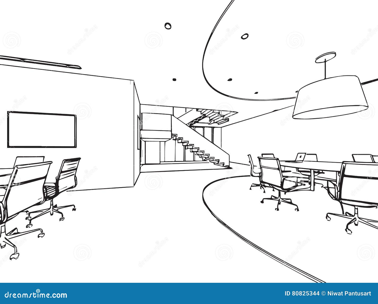 Interior Outline Sketch Drawing Perspective of a Space Office Stock ...