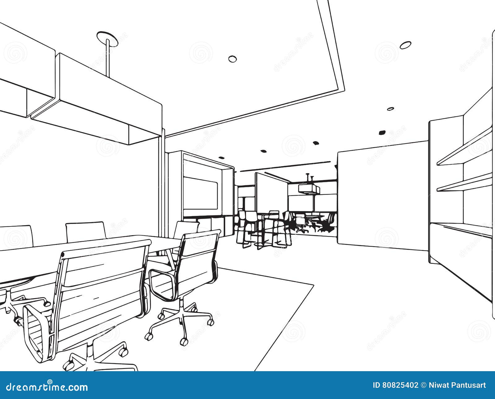 Interior Outline Sketch Drawing Perspective of a Space Office Stock ...