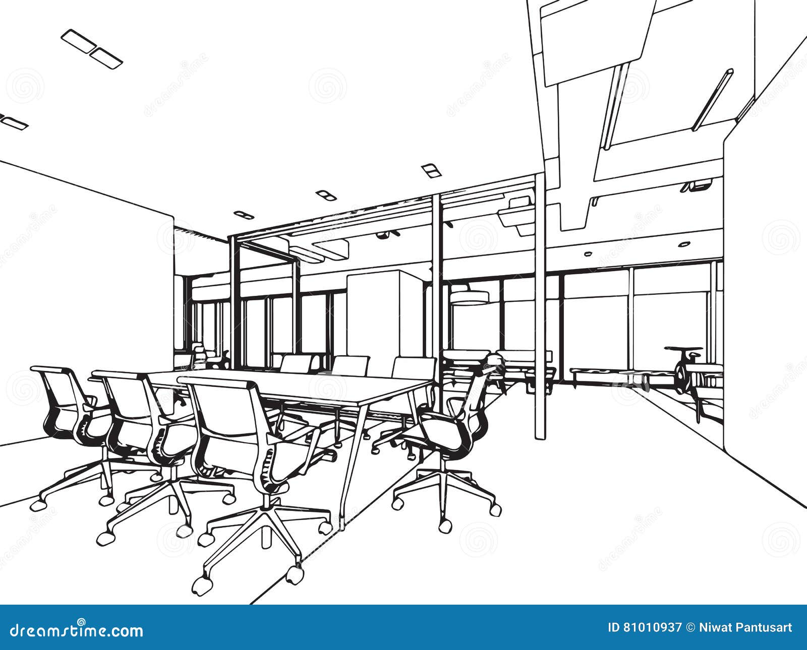 Interior Outline Sketch Drawing Perspective of a Space Office Stock ...
