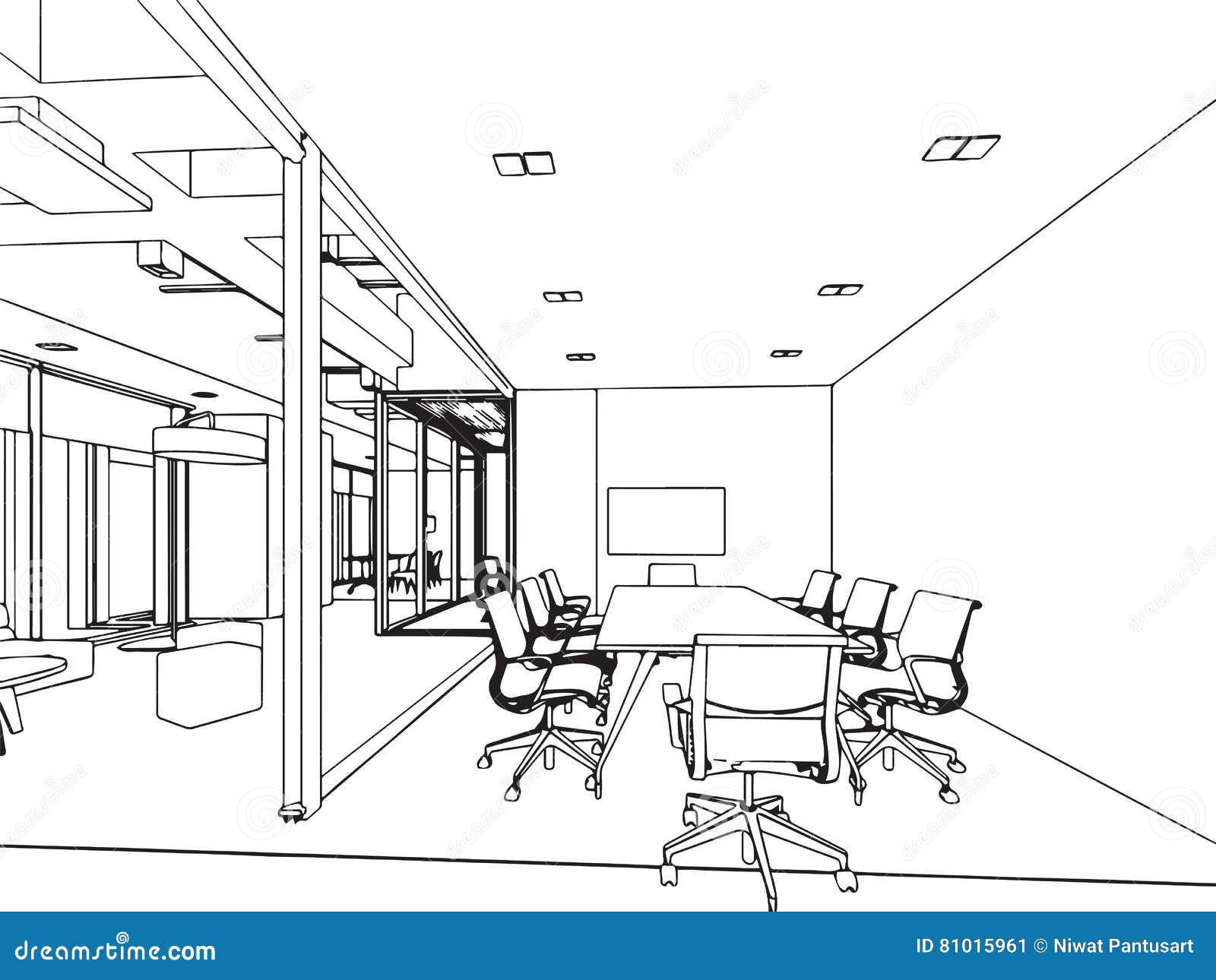 Interior Outline Sketch Drawing Perspective of a Space Office Stock ...