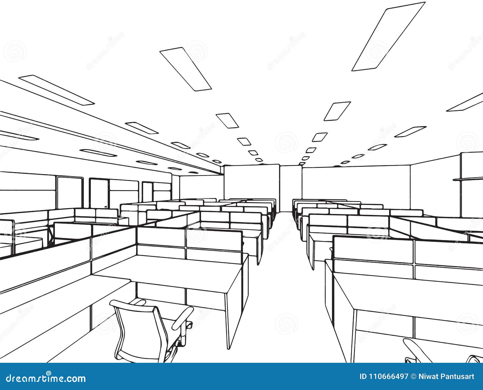 Interior Outline Sketch Drawing Perspective Office Stock Vector ...