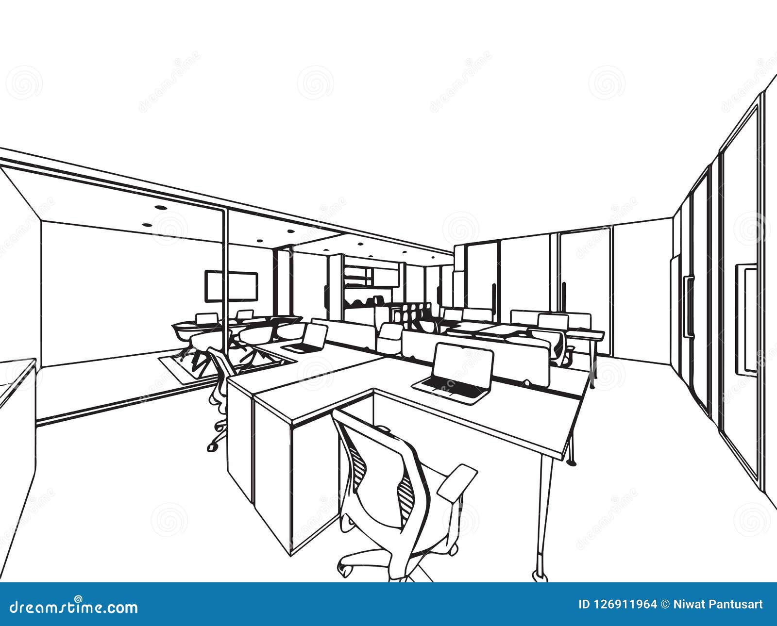 Interior Outline Sketch Drawing Perspective Office Stock Vector ... Interior Outline Sketch Drawing Perspective Office Stock Vector ...