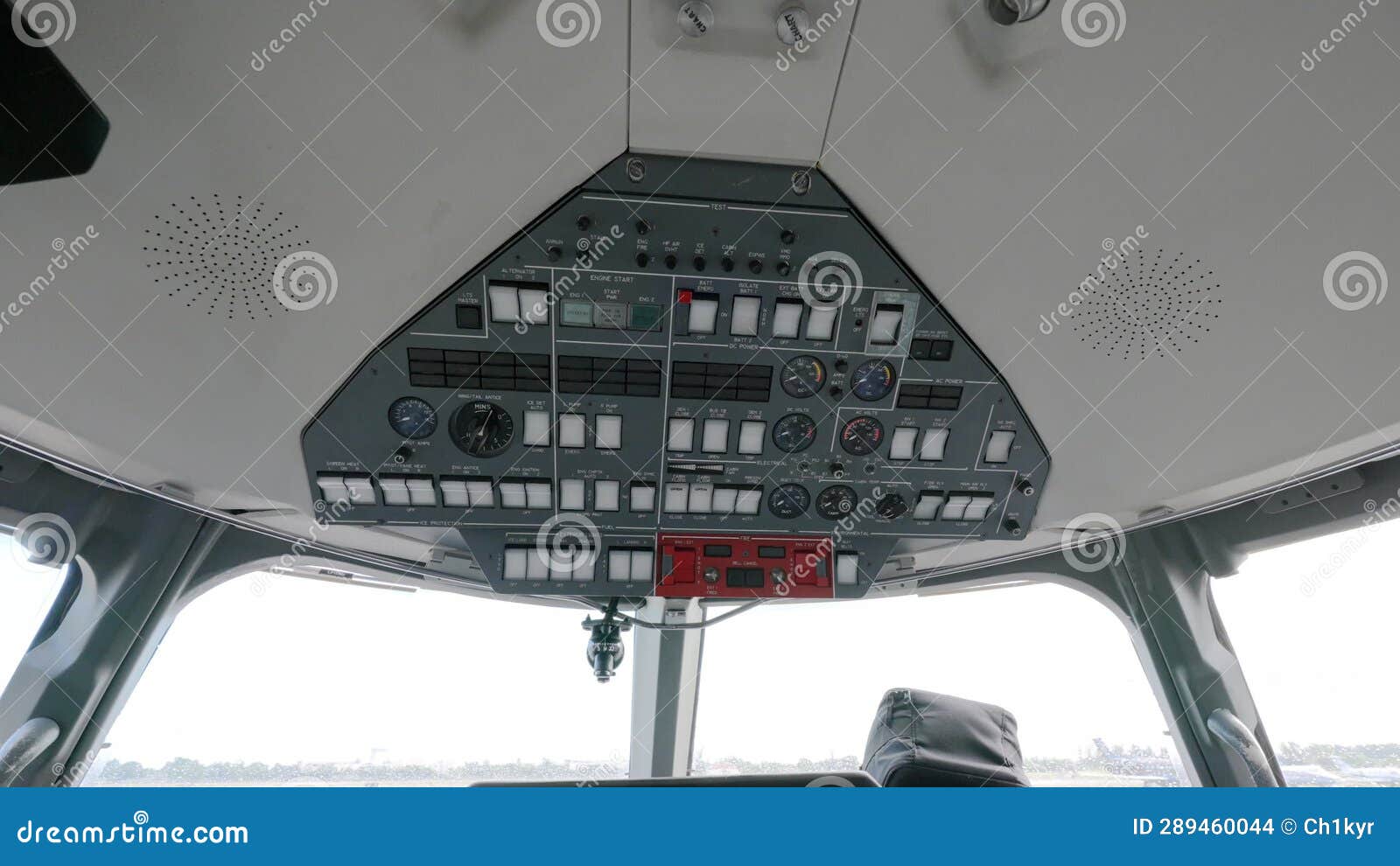 Interior of Overhead Panel of Private Airplane S Cockpit. Dashboard ...
